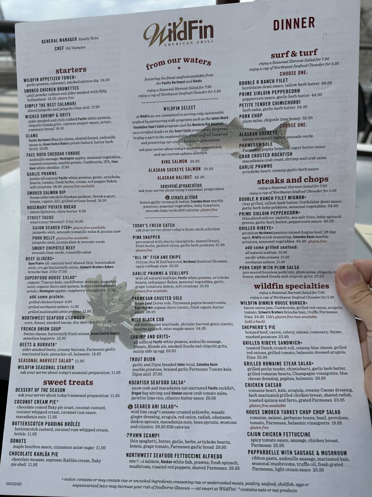 Menu at WildFin American Grill - Vancouver pub & bar, Vancouver