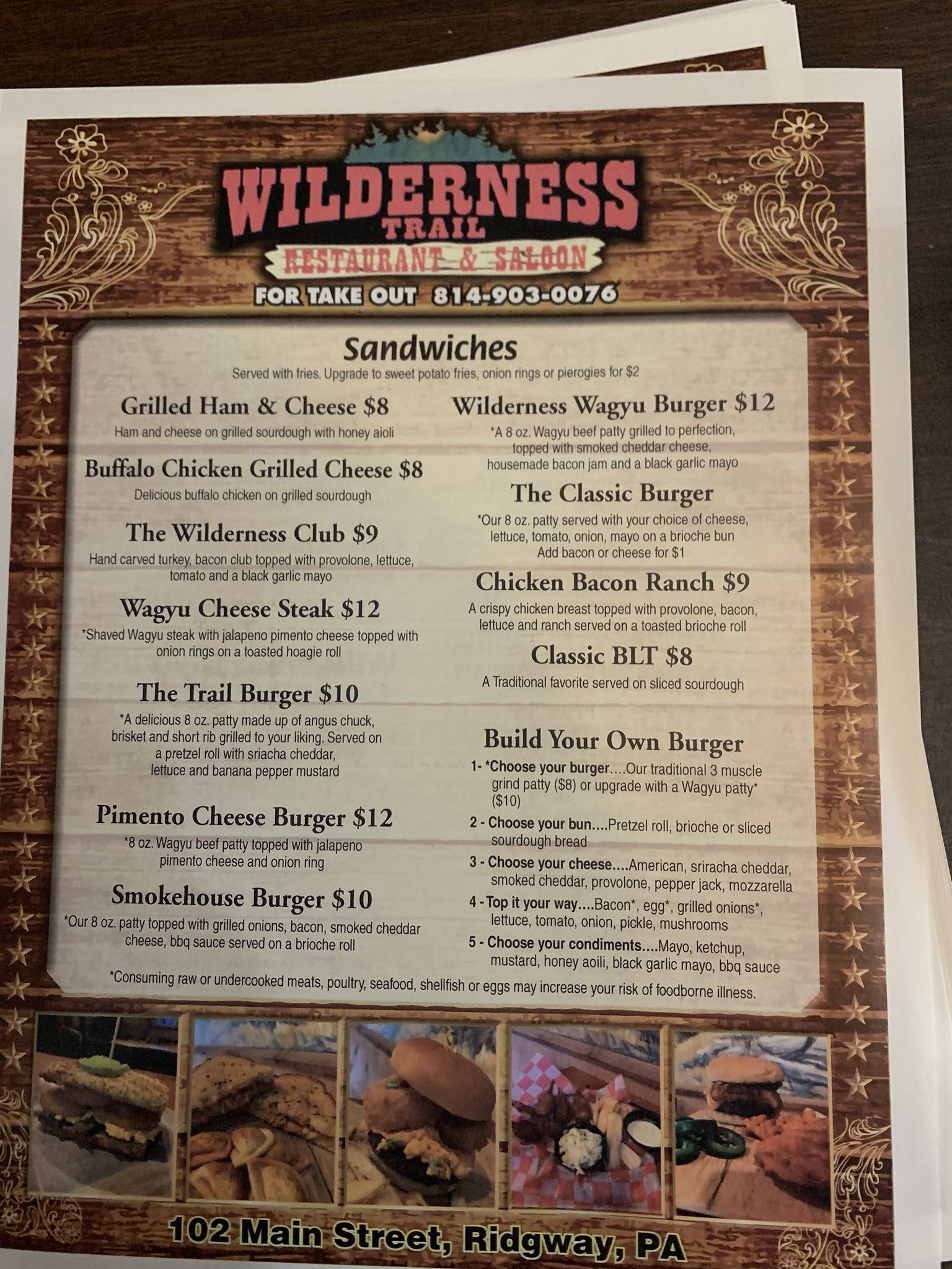 Menu at Wilderness Trail pub & bar, Ridgway
