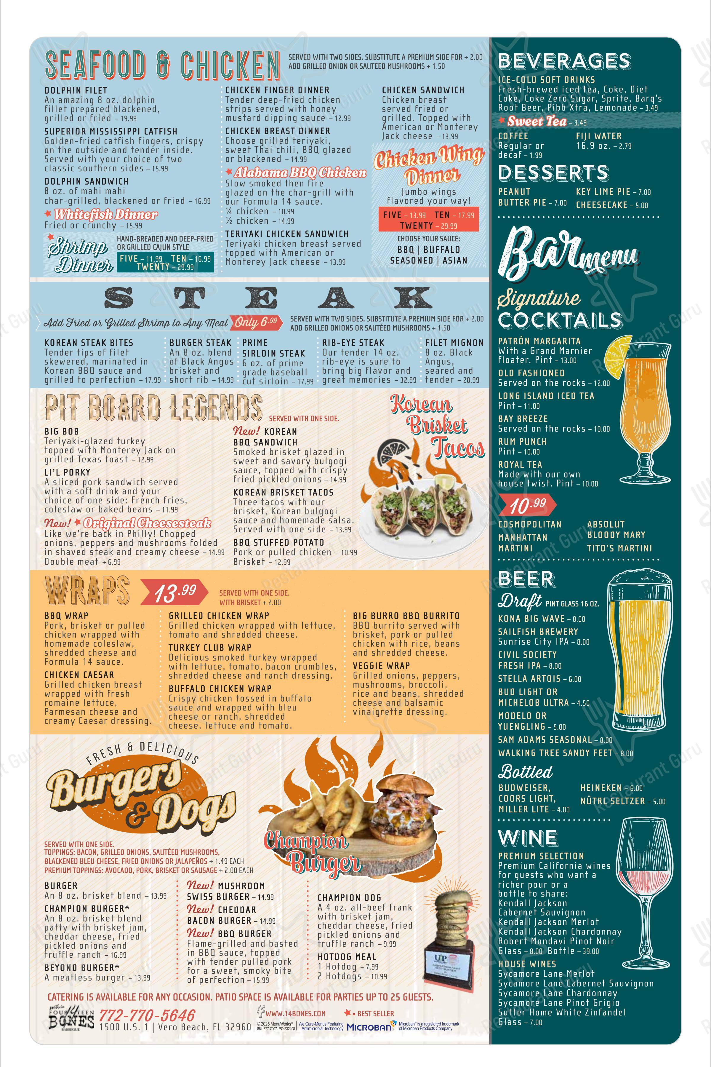 Menu at Wilke's 14 Bones BBQ, Vero Beach