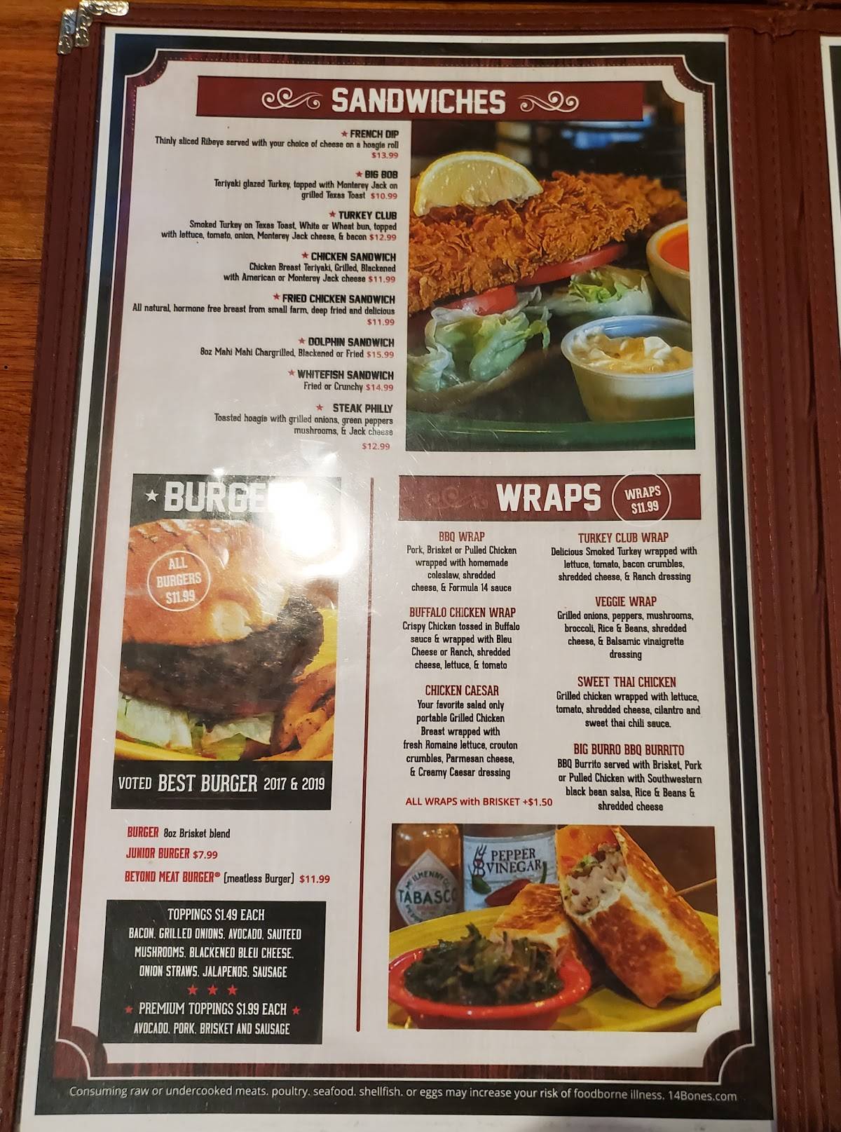 Menu at Wilke's 14 Bones BBQ, Vero Beach