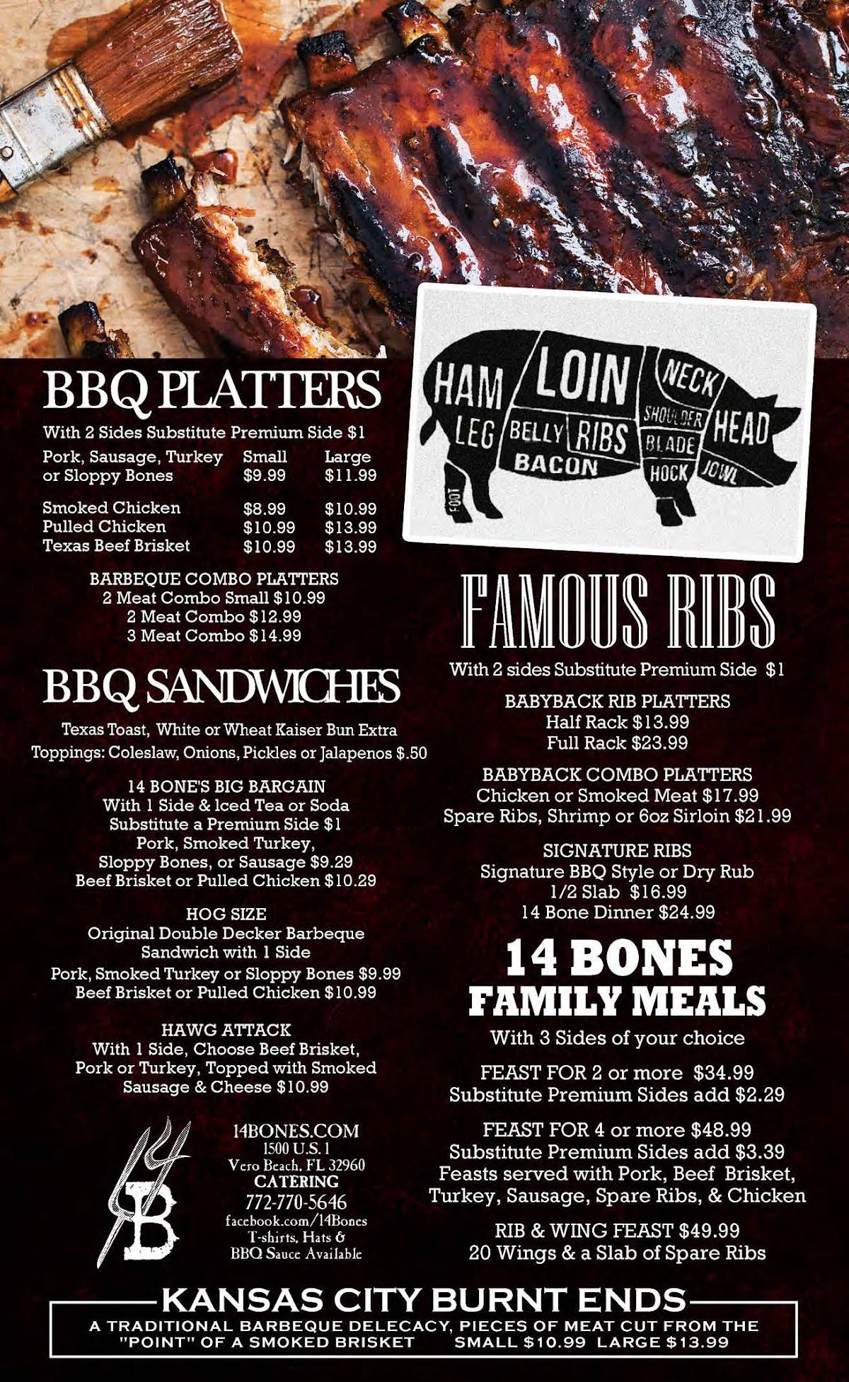 Menu at Wilke's 14 Bones BBQ, Vero Beach