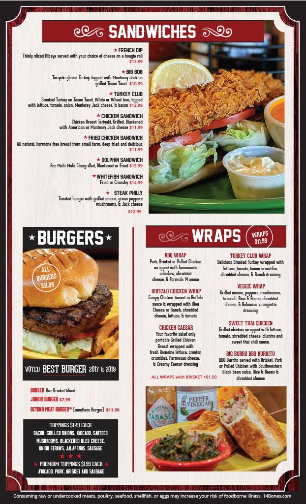 Menu at Wilke's 14 Bones BBQ, Vero Beach