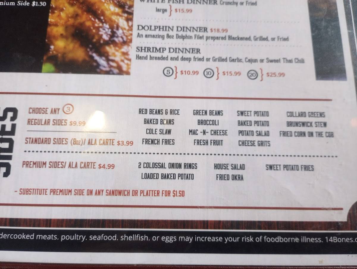 Menu at Wilke's 14 Bones BBQ, Vero Beach