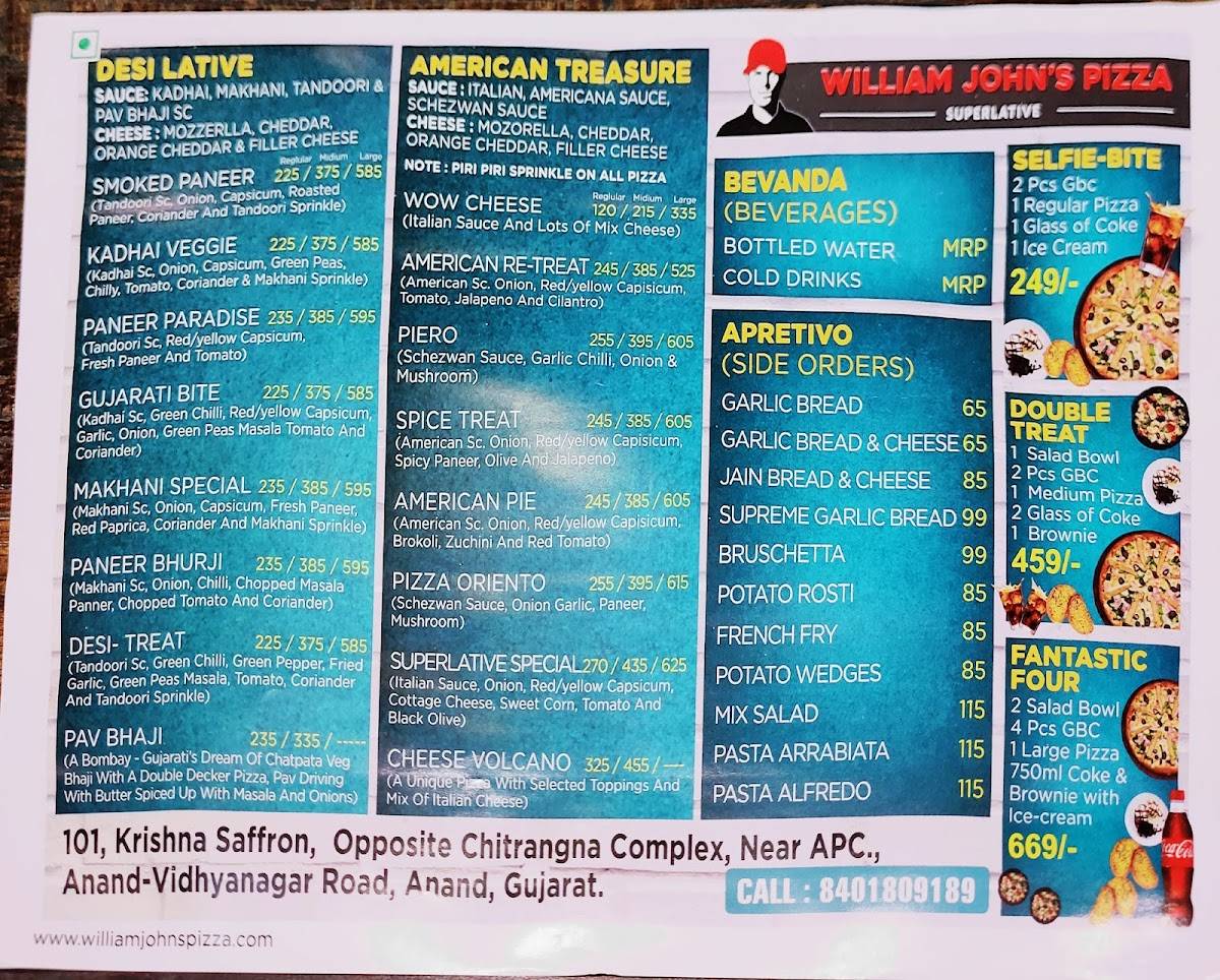 Menu at William John's Pizza Superlative Anand, Anand