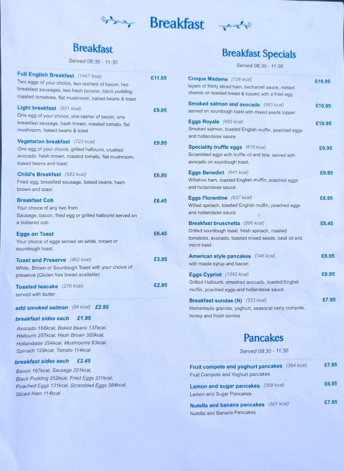 Menu at Wilton Garden Centre Riverside Restaurant, Salisbury