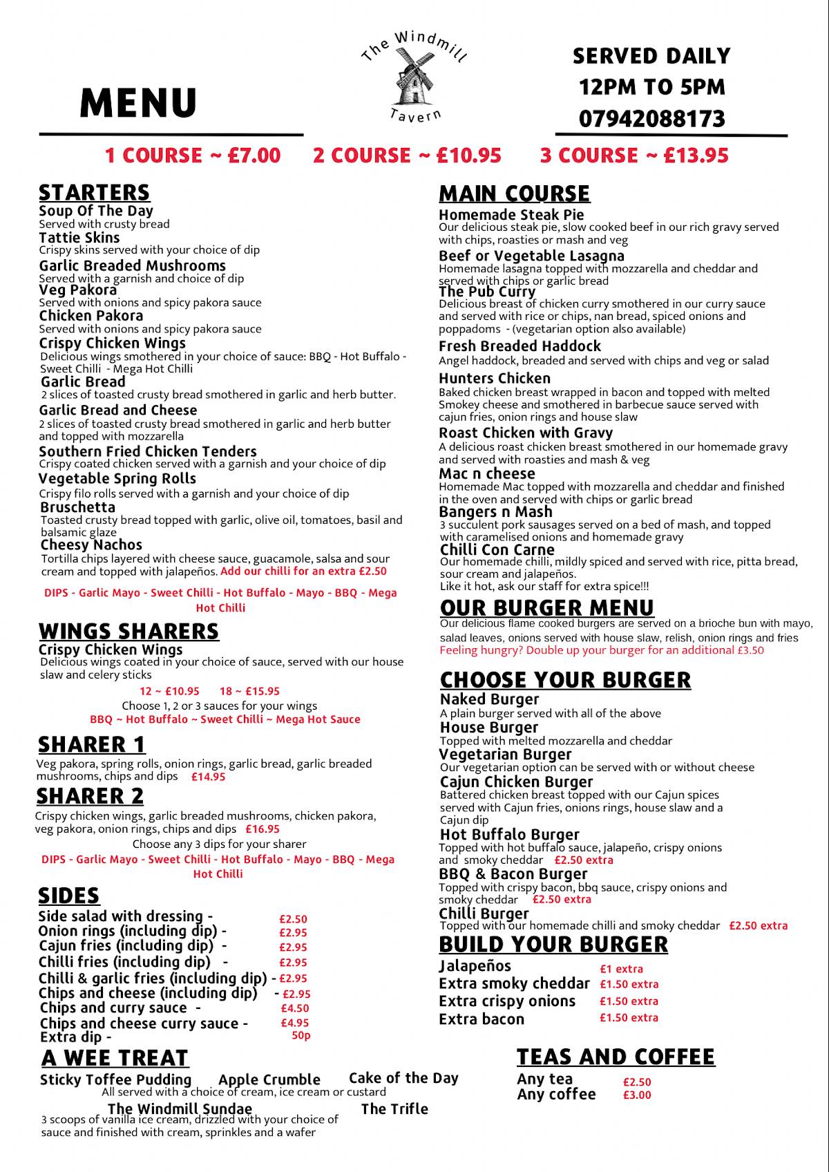 Menu at Windmill Tavern pub & bar, Motherwell