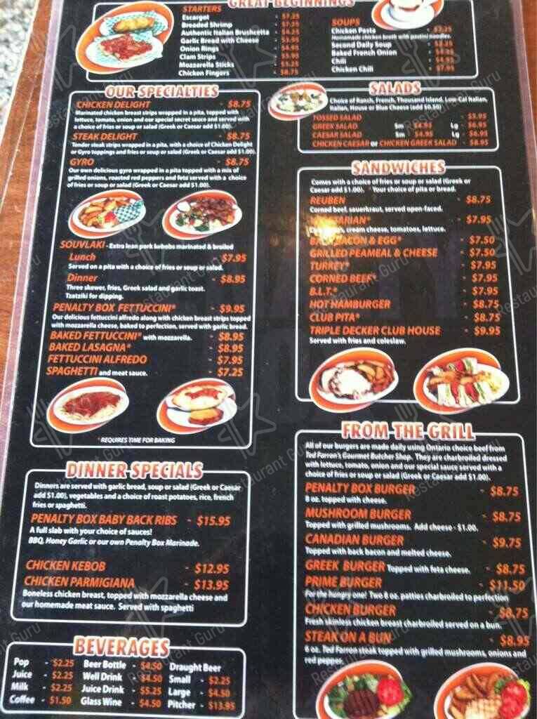 Menu at Windsor's Penalty Box Restaurant, Windsor