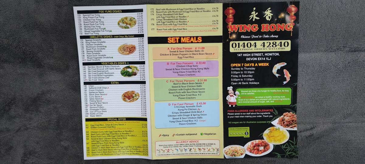 Menu at Wing Hong fast food, Honiton