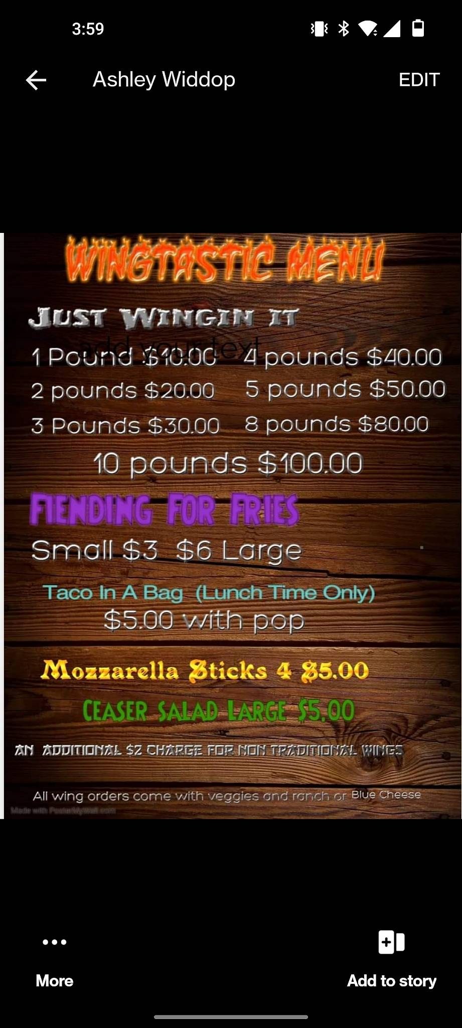 Menu at Wingtastic Wingz restaurant, Hamilton