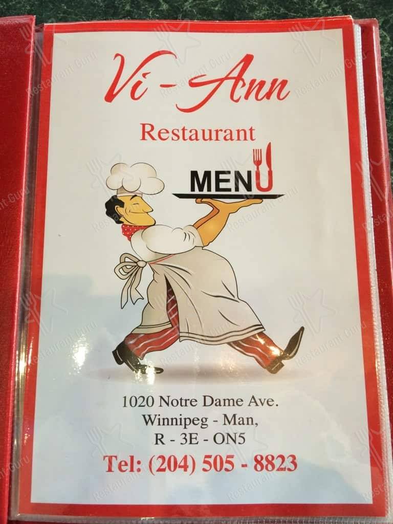 Menu at Vi-Ann Restaurant, Winnipeg, Notre Dame Ave