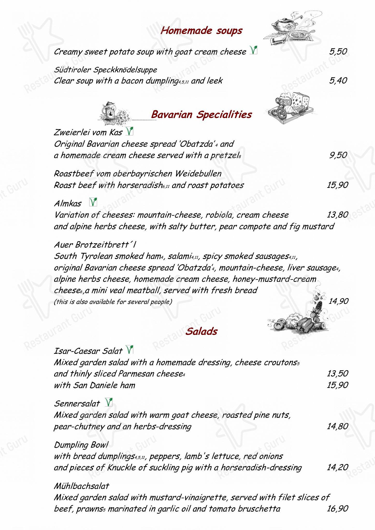 Menu at Wirtshaus in der Au restaurant, Munich
