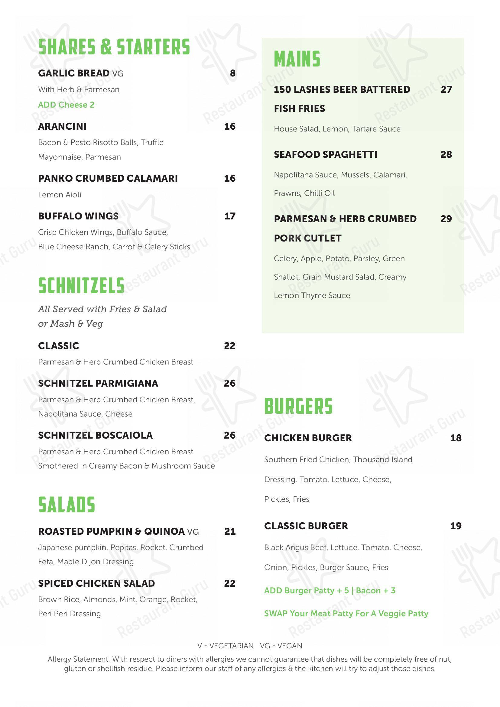 Menu at Wisemans Inn Hotel restaurant, Wisemans Ferry