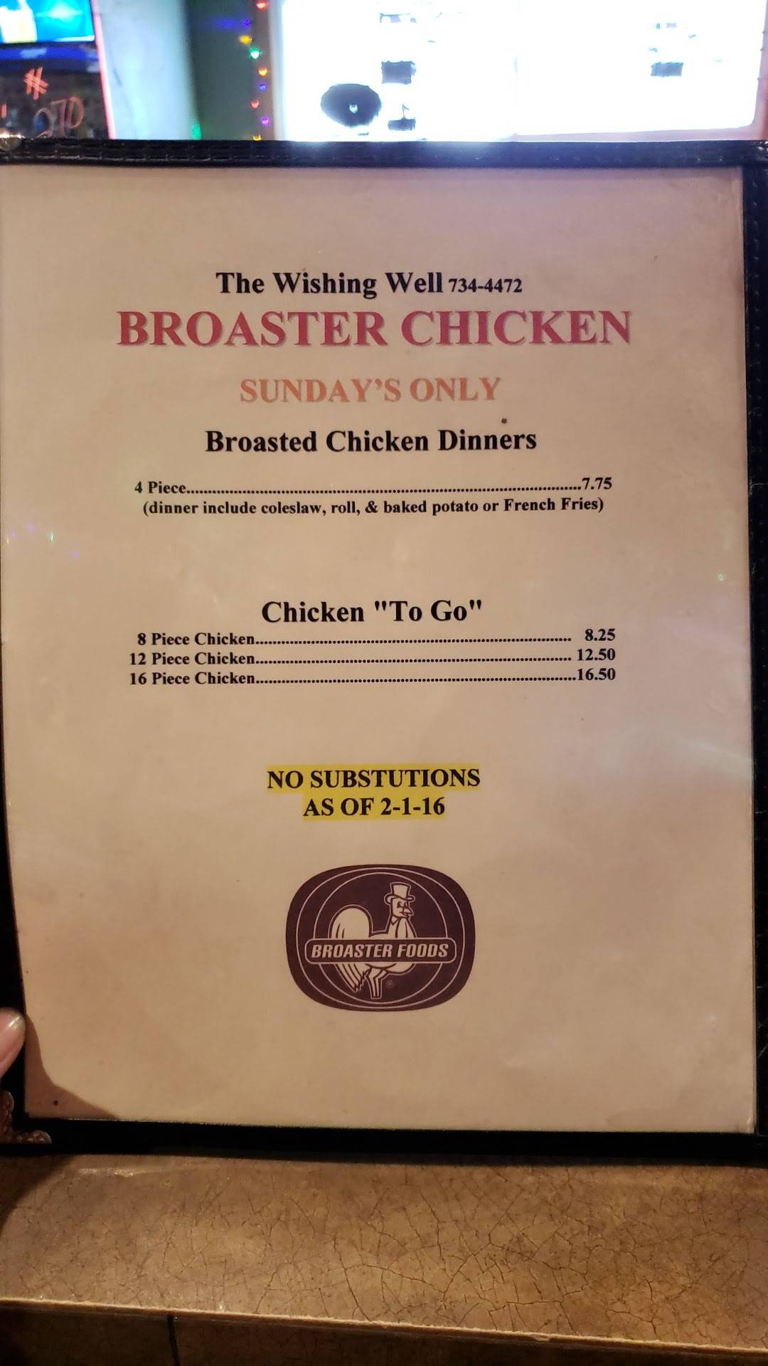 Menu at Wishing Well pub & bar, Appleton