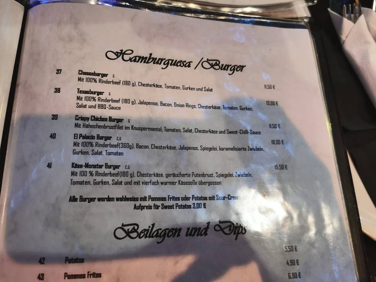 Speisekarte von El Palacio restaurant, Wissen