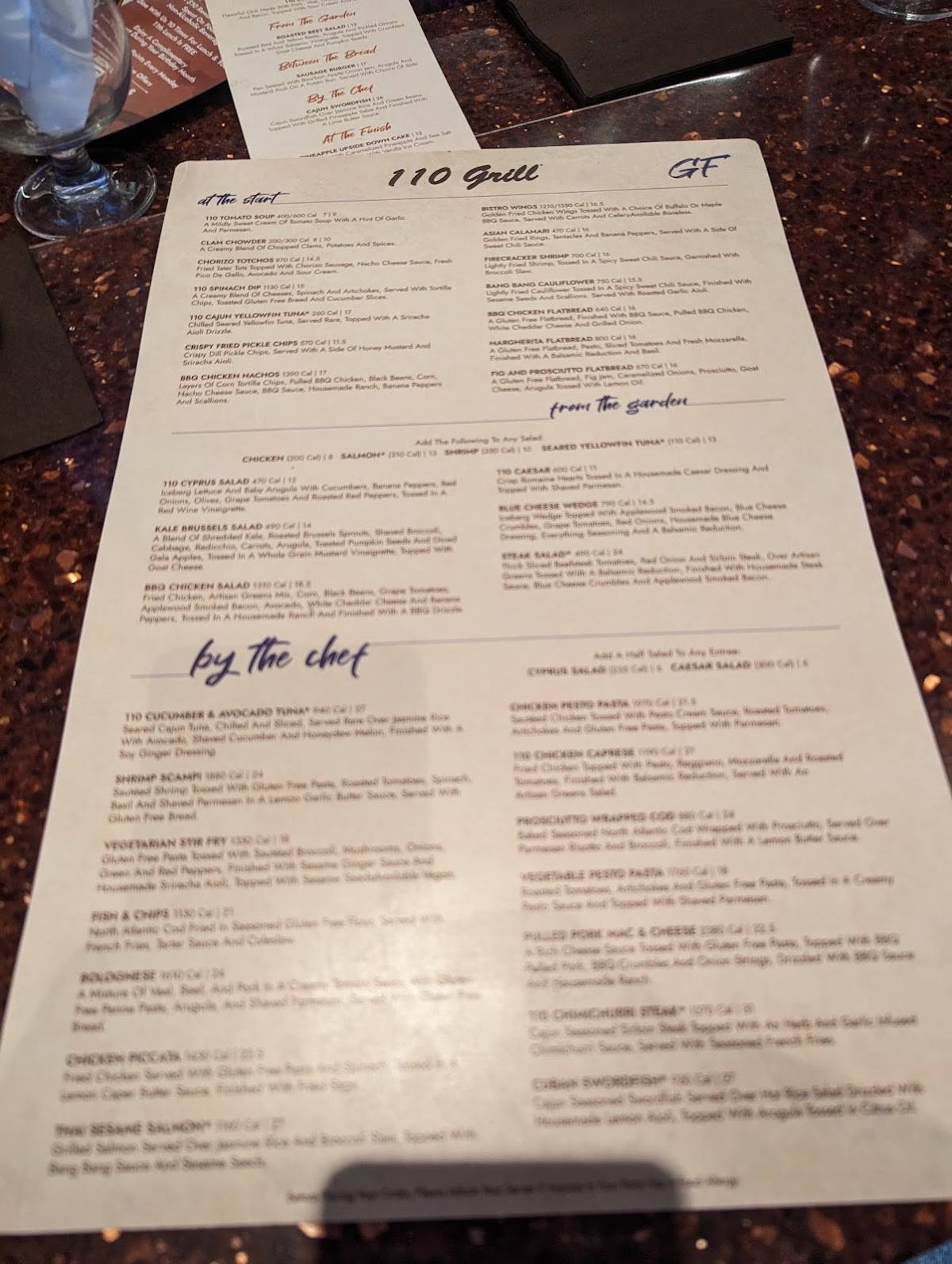 Menu at 110 Grill restaurant, Woburn, 373 Washington St