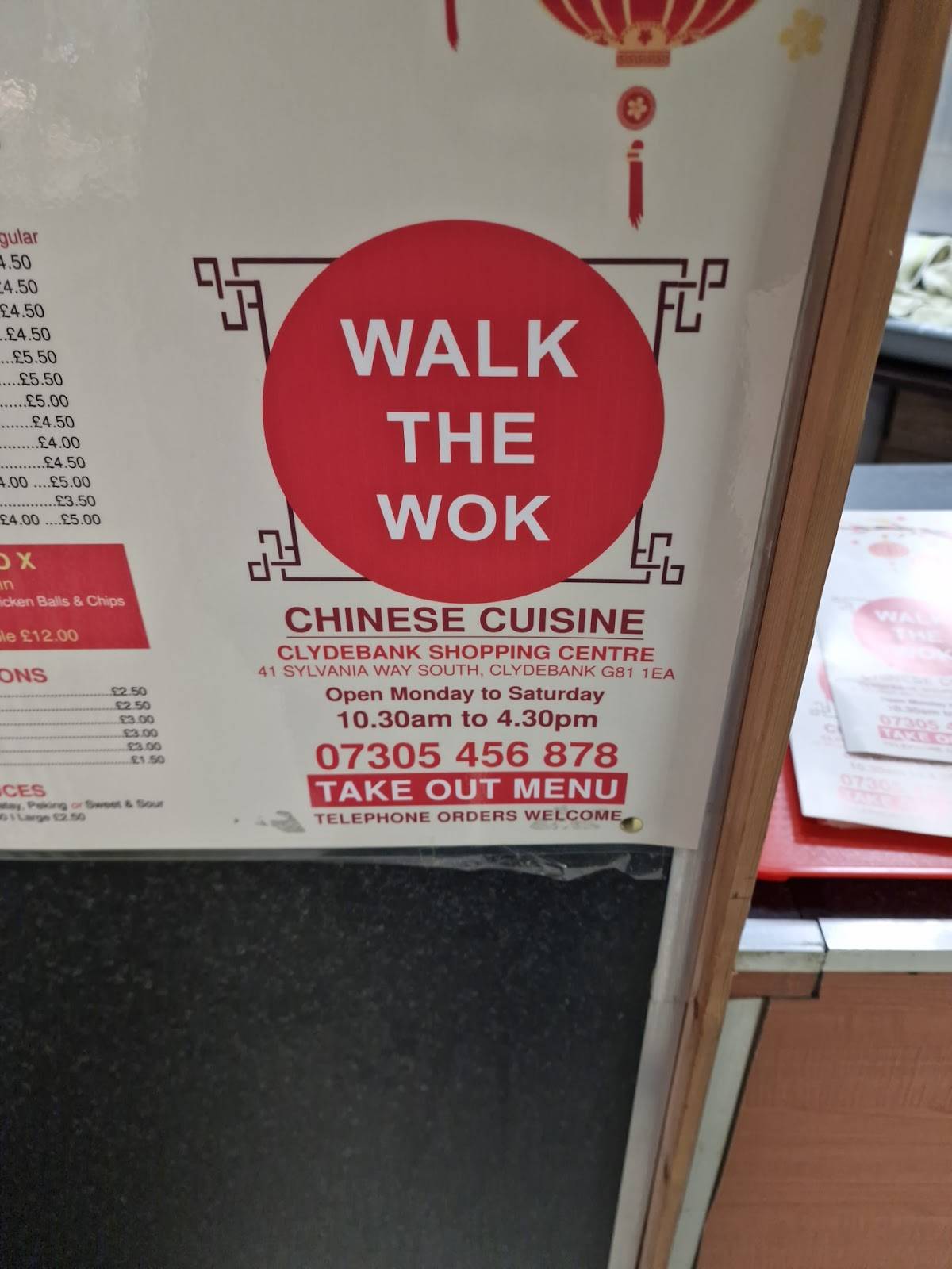 Menu at Wok One restaurant, Clydebank