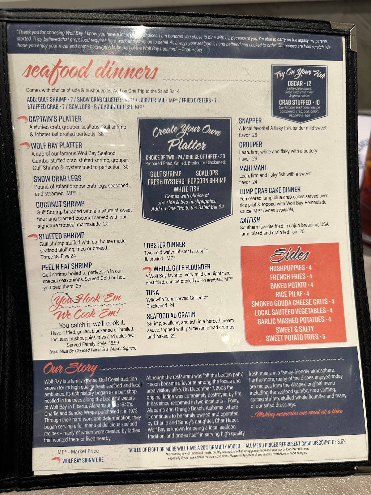Menu at Wolf Bay Restaurant at Orange Beach, Orange Beach, Perdido ...