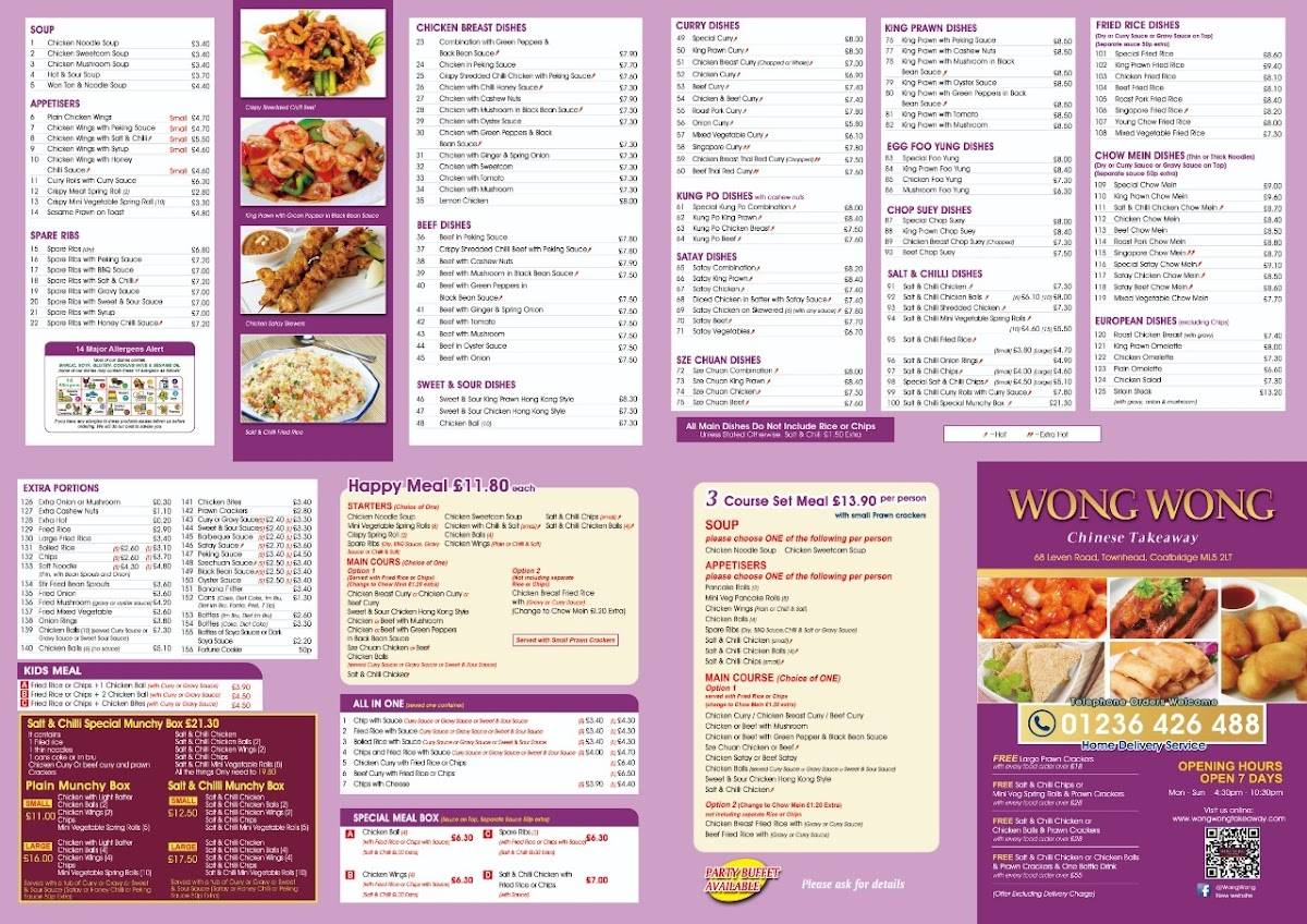 Menu at Wong Wong restaurant, Coatbridge
