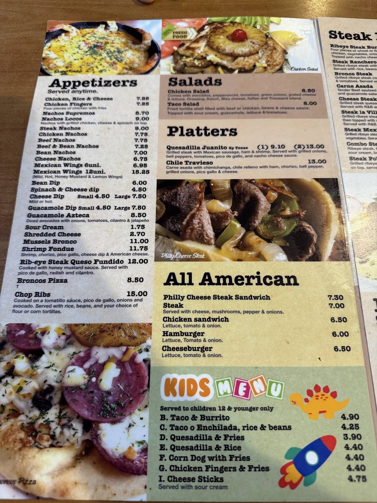 Menu at Bronco Mexican Restaurant, Woodruff
