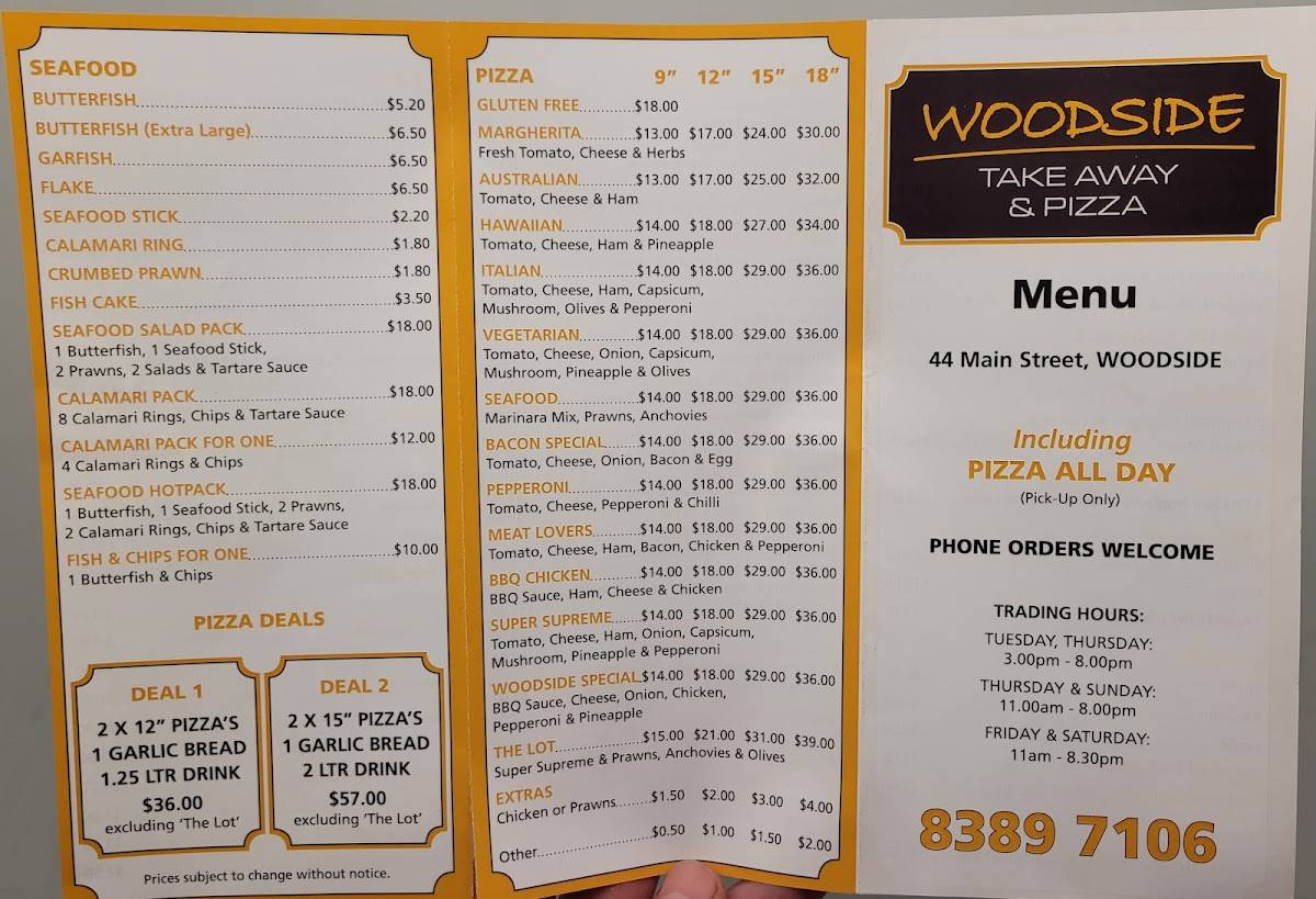 Menu at Woodside Takeaway and Pizza fast food, Woodside