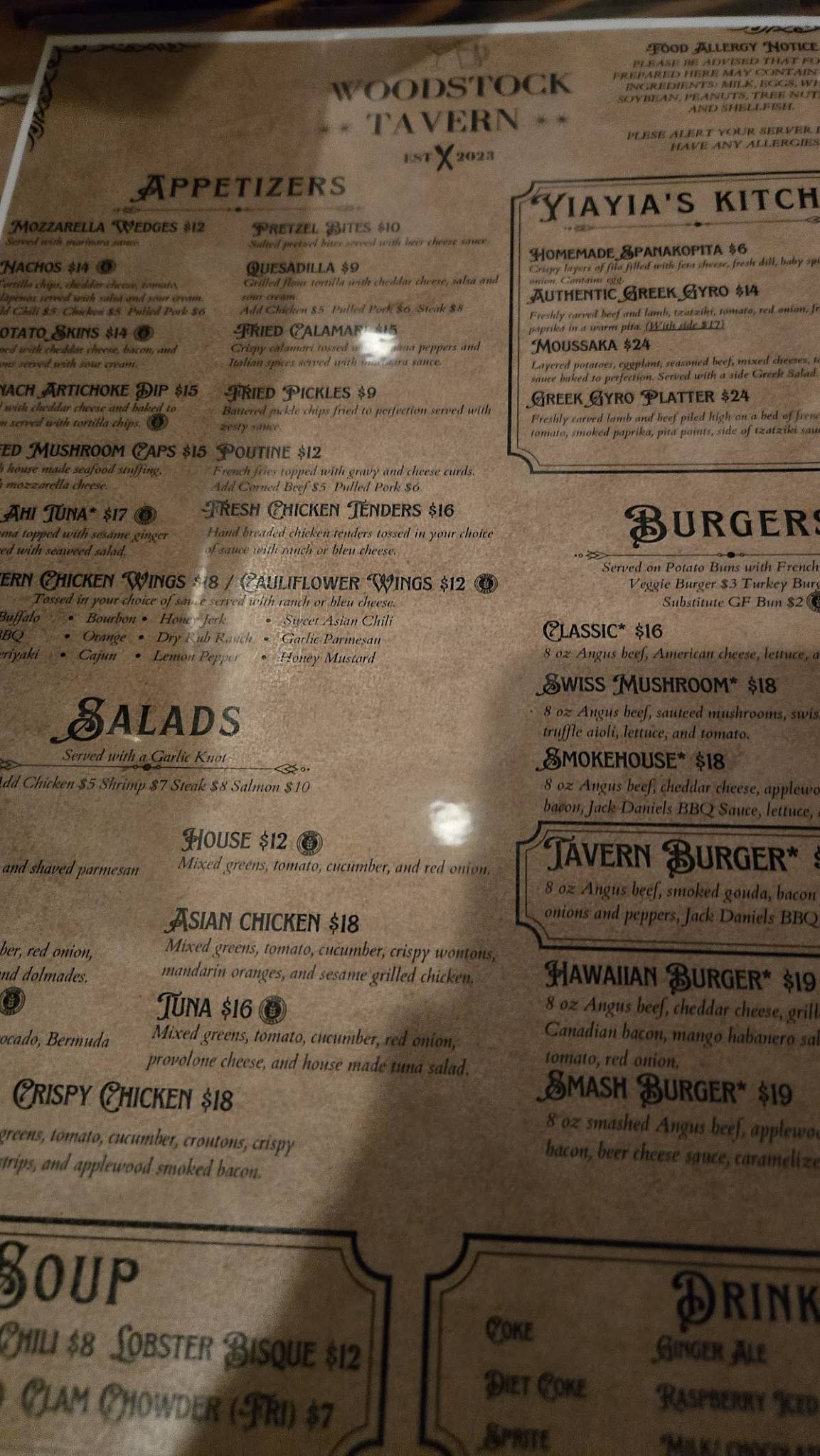 Menu at Woodstock Grill & Pizza pizzeria, Woodstock