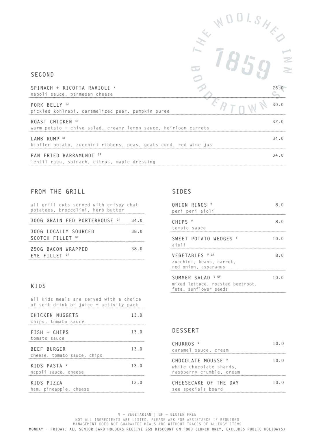 Menu at Woolshed Inn pub & bar, Bordertown