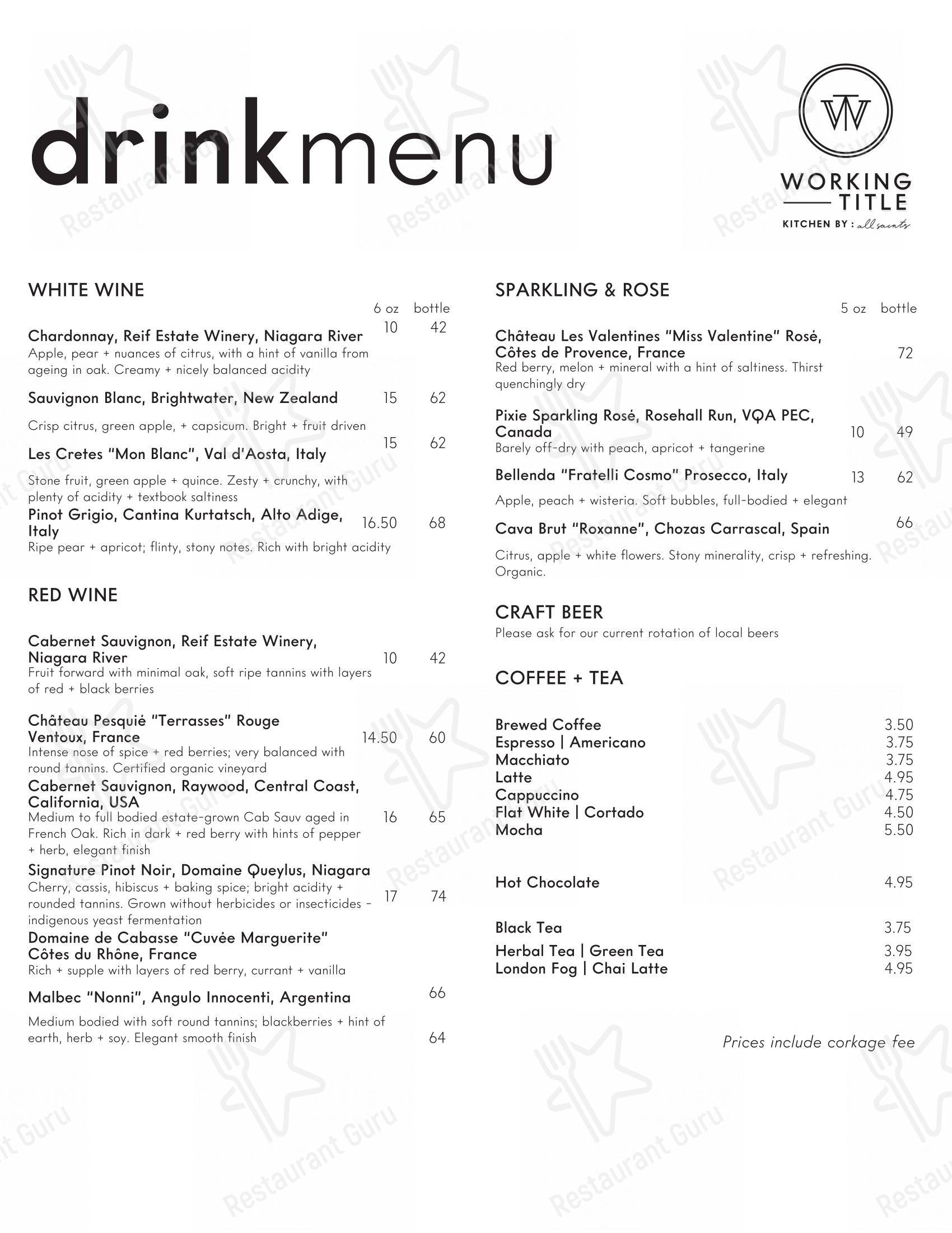 Menu at Working Title Kitchen cafe, Ottawa