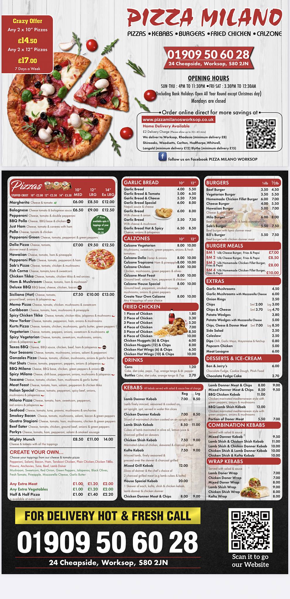 Pizza milano menu store