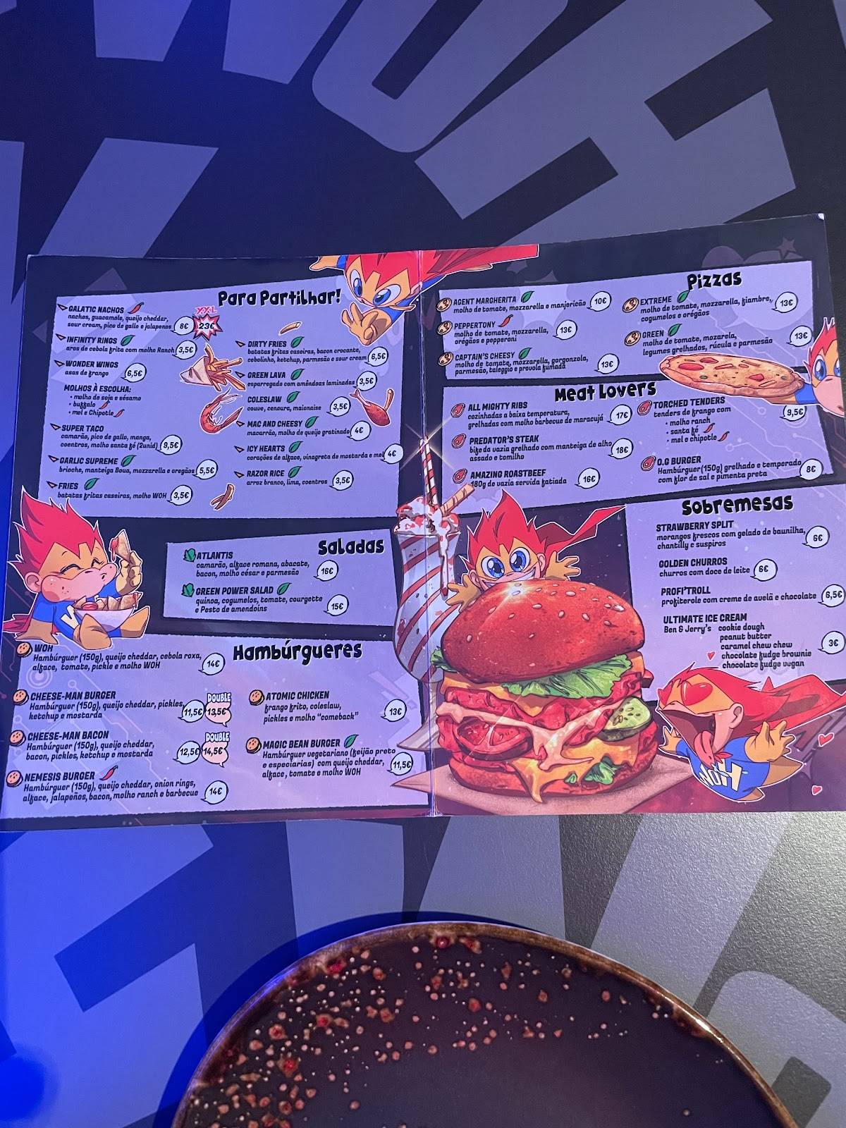 Menu em World of Heroes restaurante, Lisboa