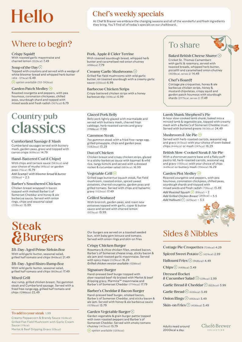 Menu at The Grapes pub & bar, Ribby-with-Wrea