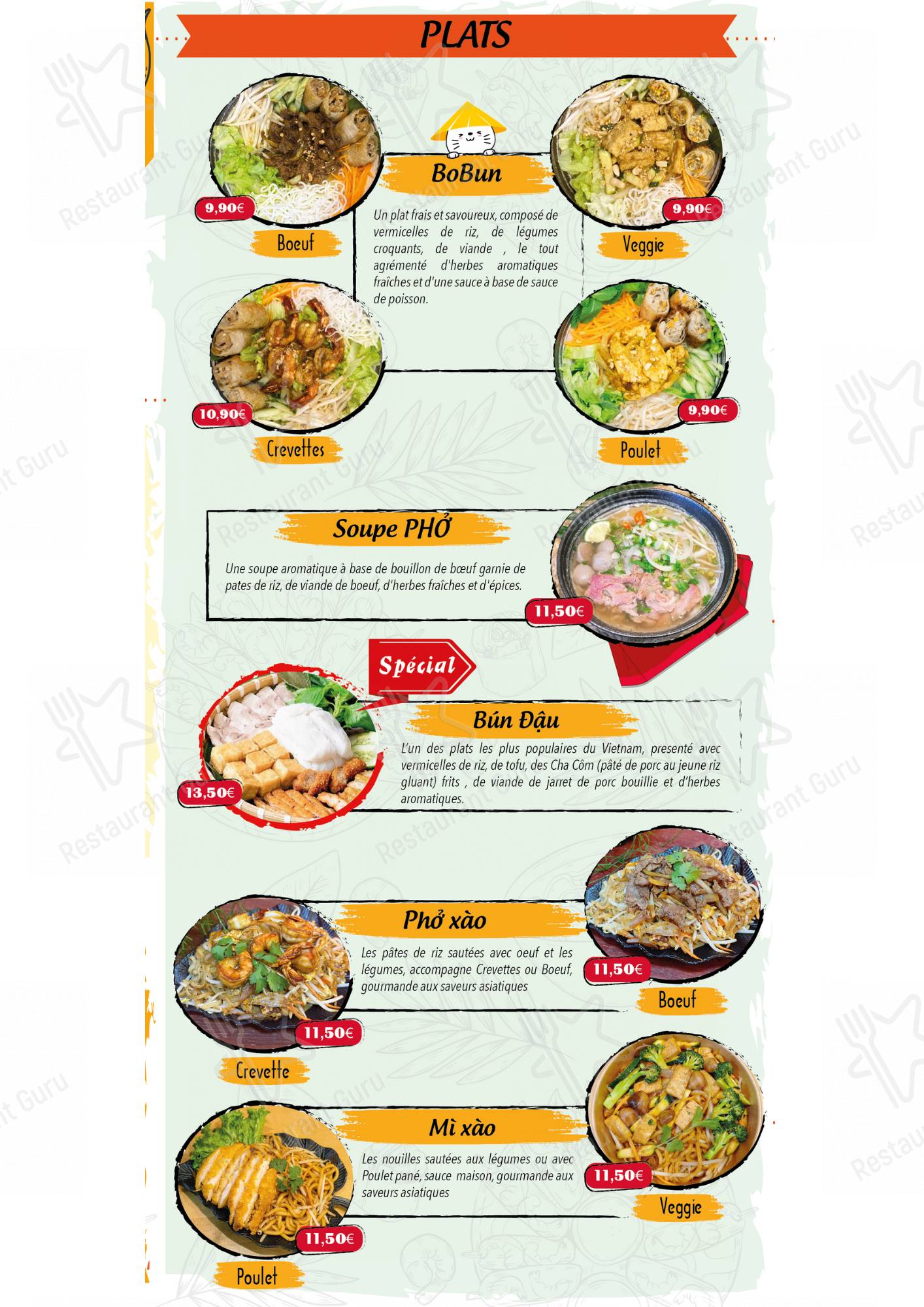 Menu au XIU - Việt Street-food restaurant, Paris