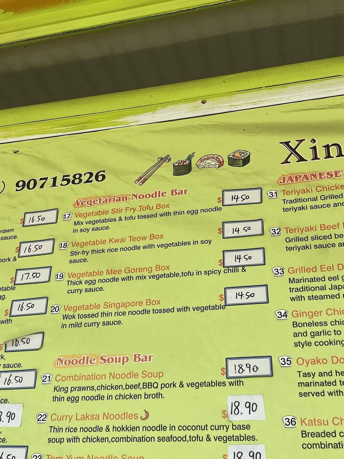 Menu at Xing's Sushi & Noodle fast food, Esperance