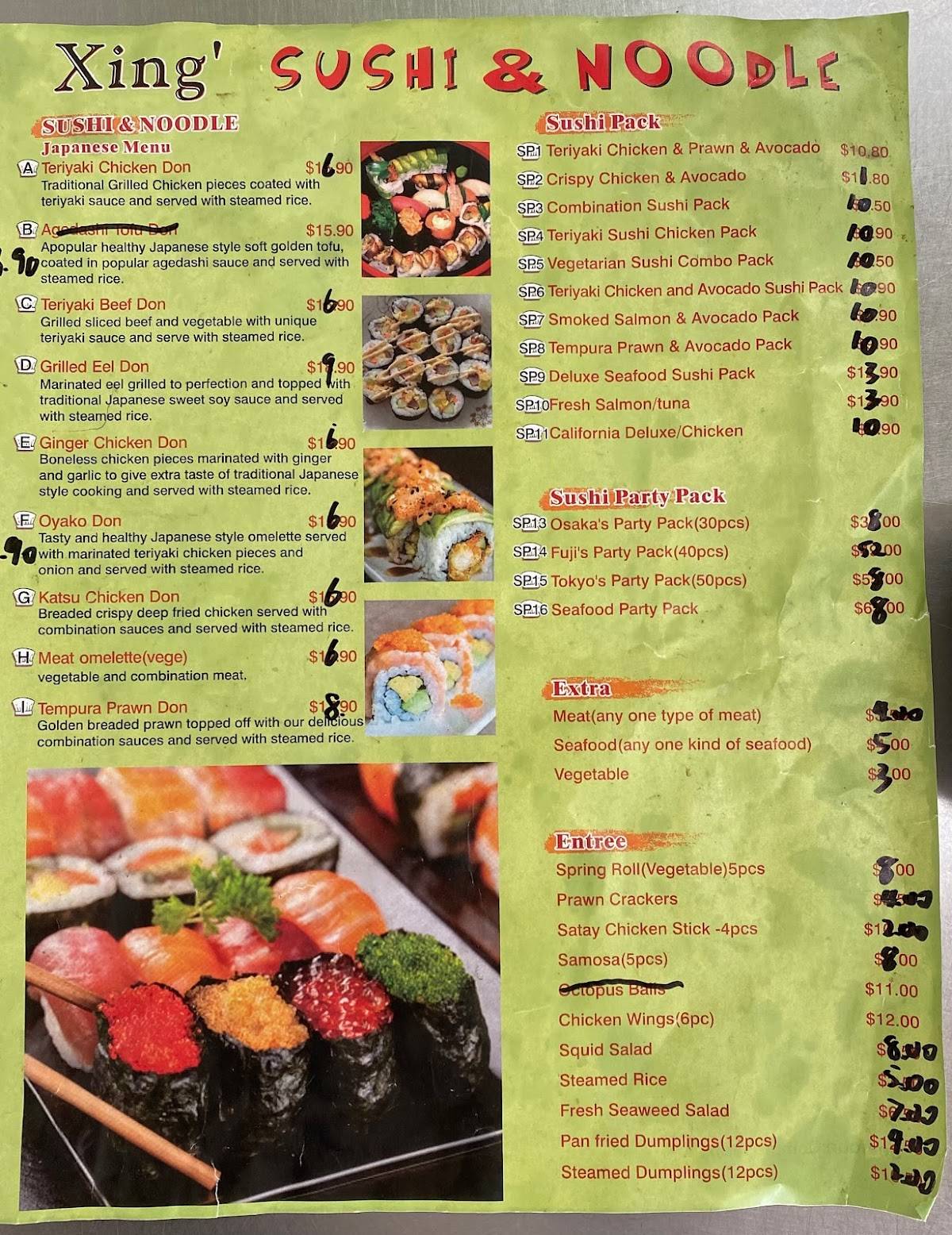 Menu at Xing's Sushi & Noodle fast food, Esperance