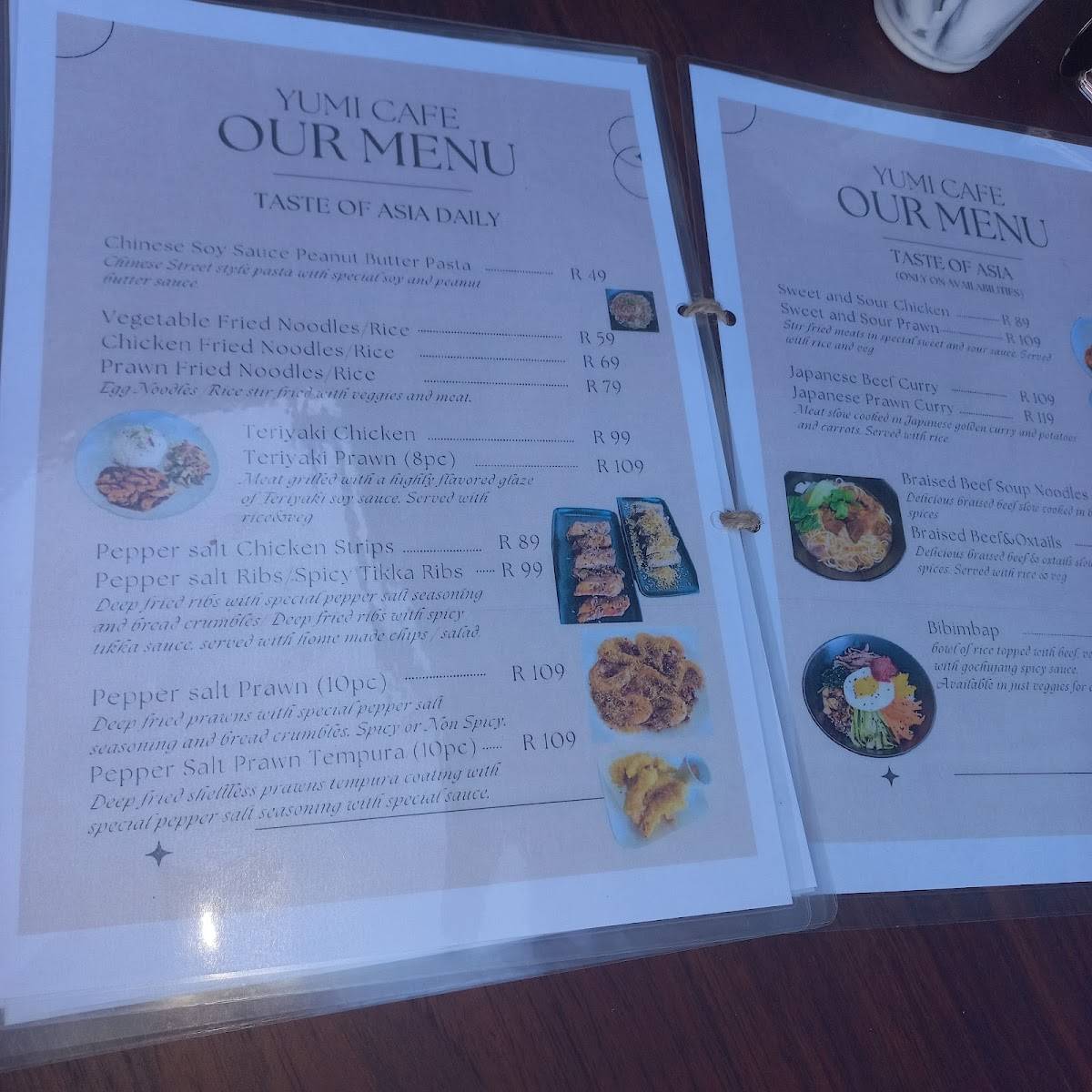 Menu at YUMI café cafe, Pretoria