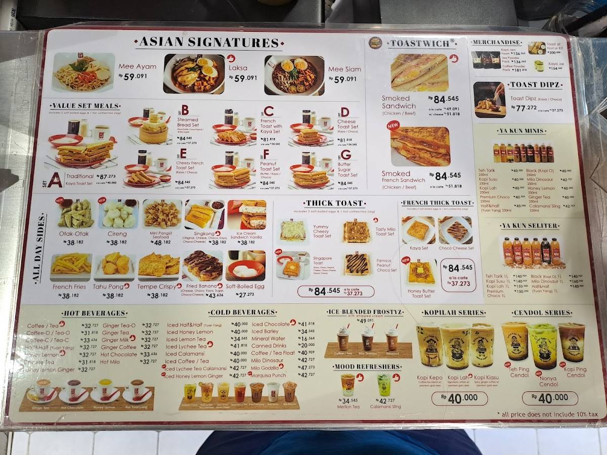 Carta del café Ya Kun Kaya Toast Living World, Tangerang del Sur