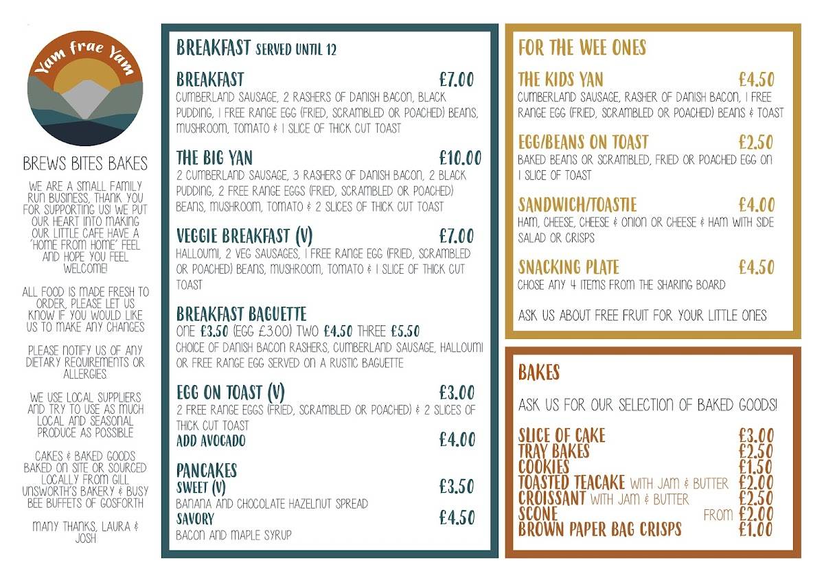 Menu at Yam Frae Yam Coffee Shop - Coffe, Cake & Crafts cafe, Seascale