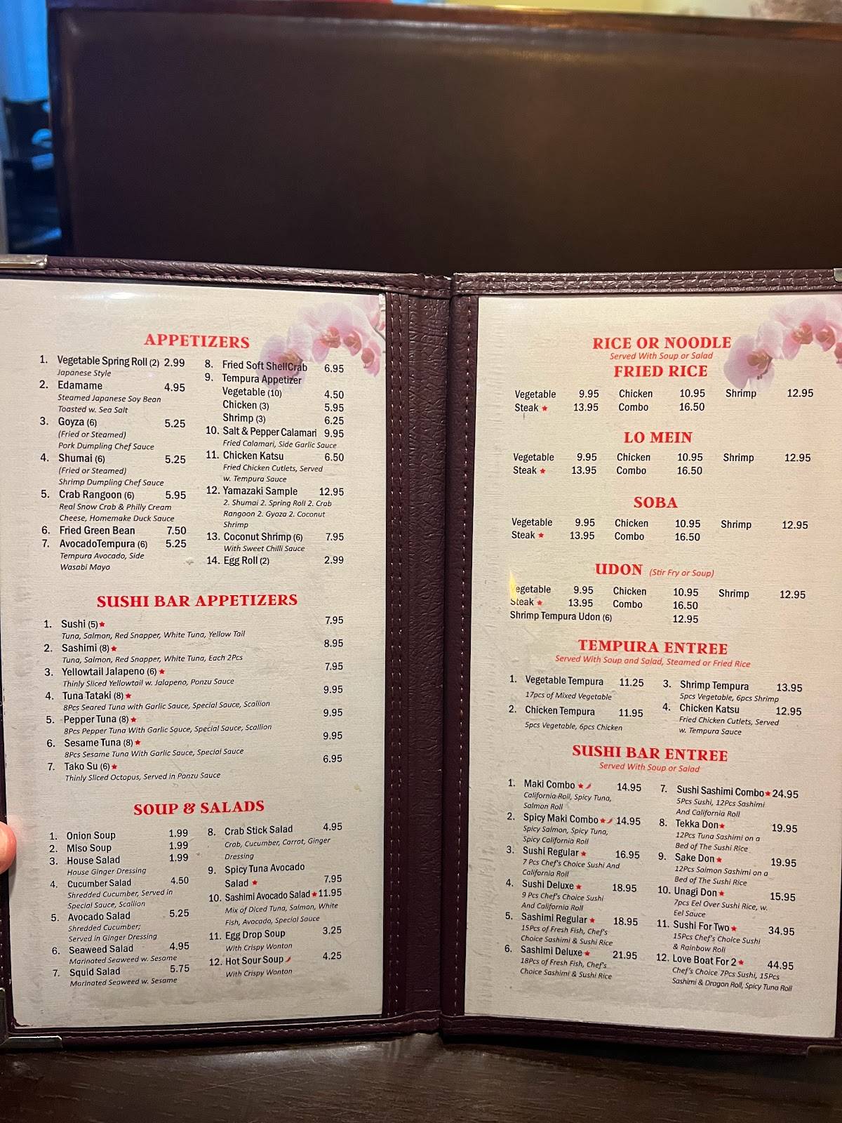 Menu at Yamazaki Sushi and Hibachi restaurant, Columbus