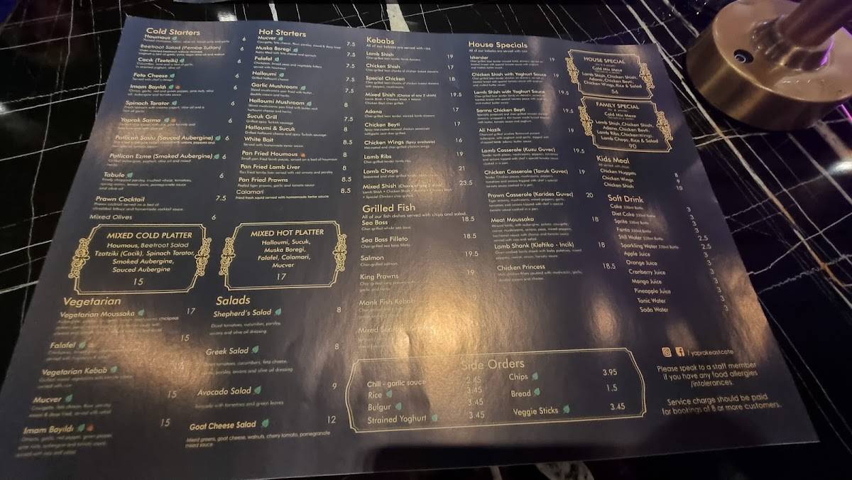 Menu at Yaprak Chalfont St Peter restaurant, Gerrards Cross