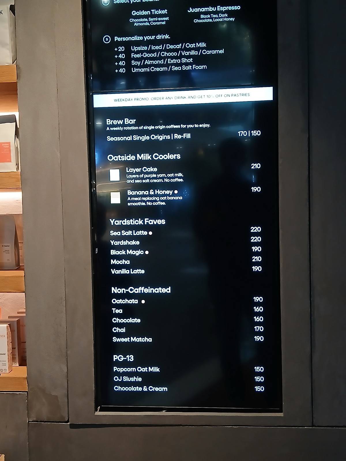 Menu at Yardstick Coffee SM Aura, Taguig
