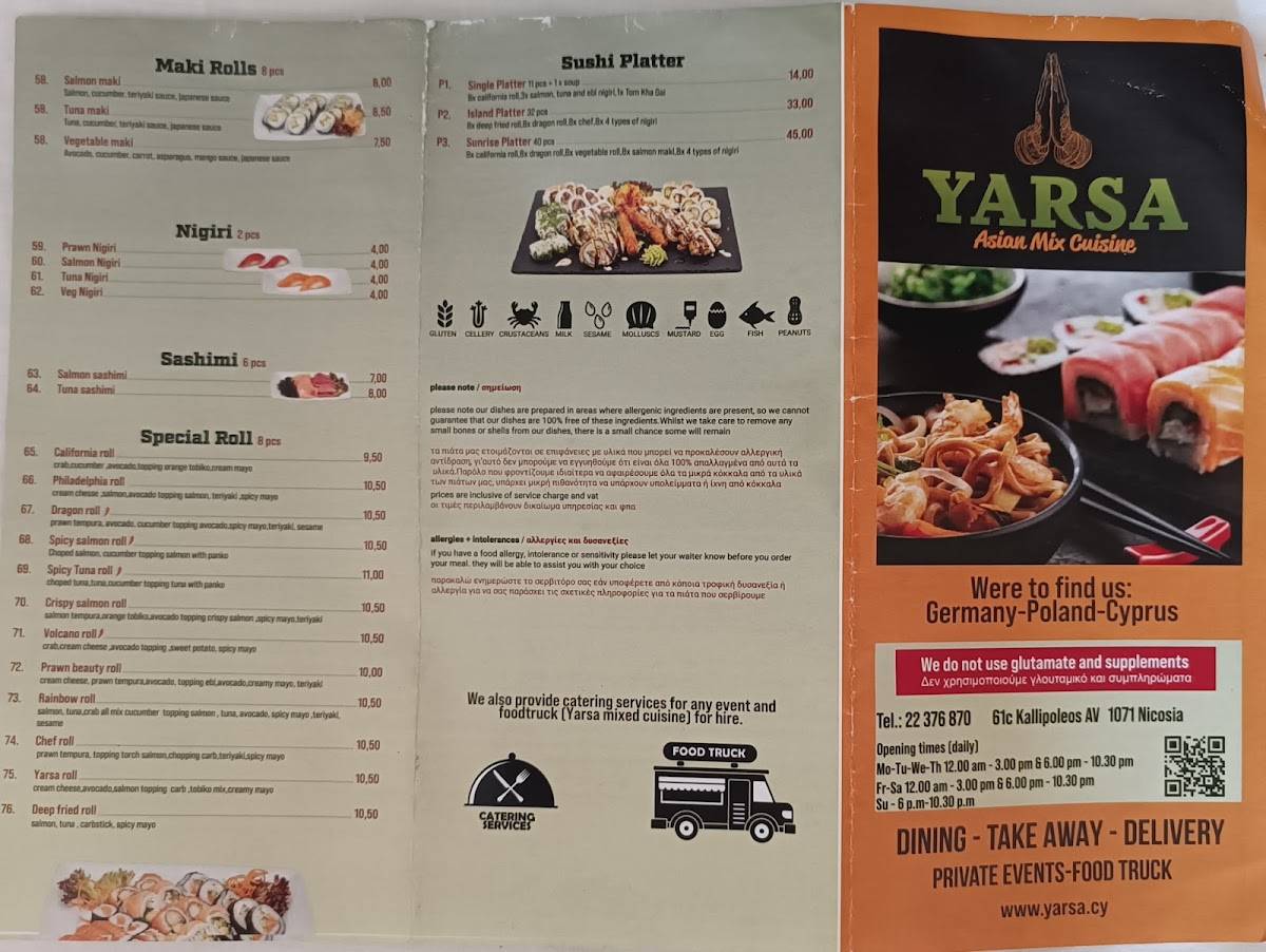 Menu at Yarsa, Nicosia