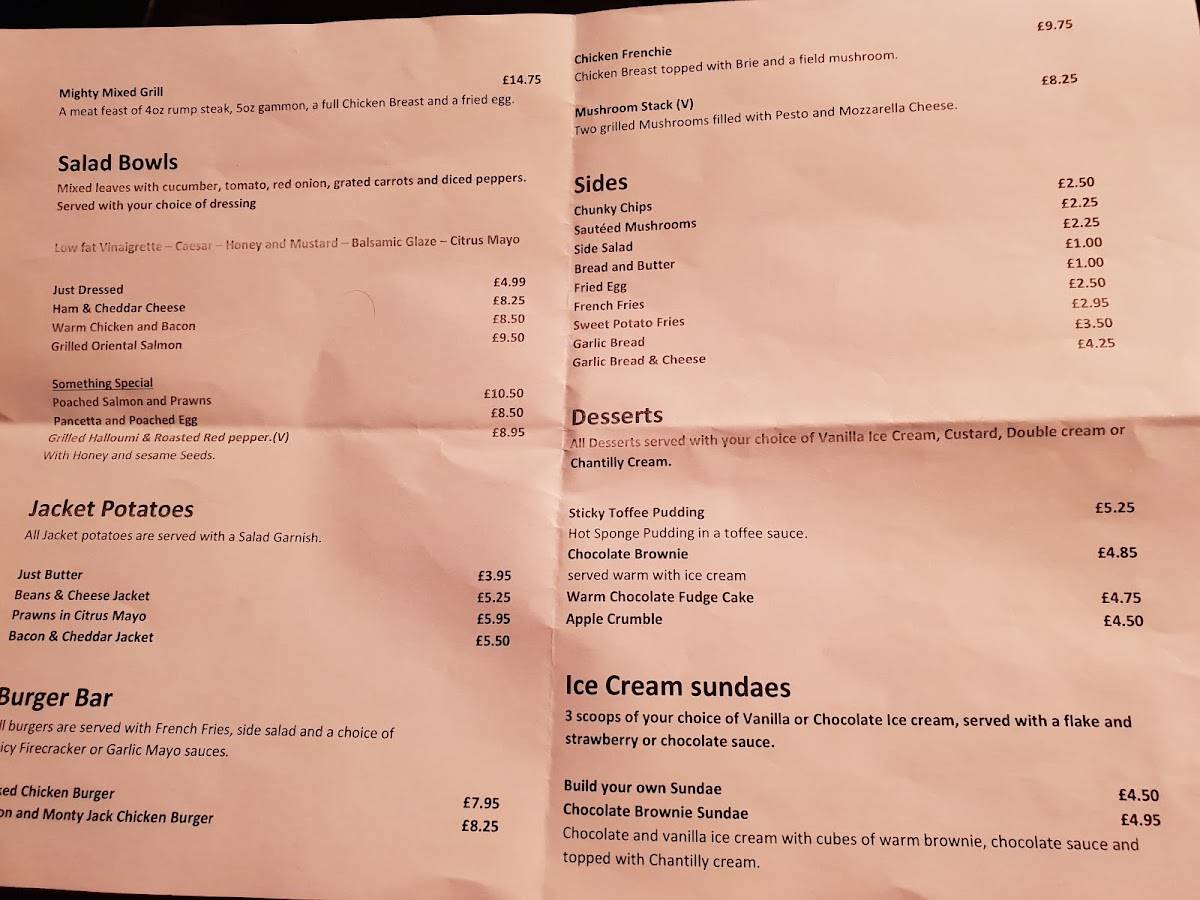 Menu at Yew Tree pub & bar, Preston