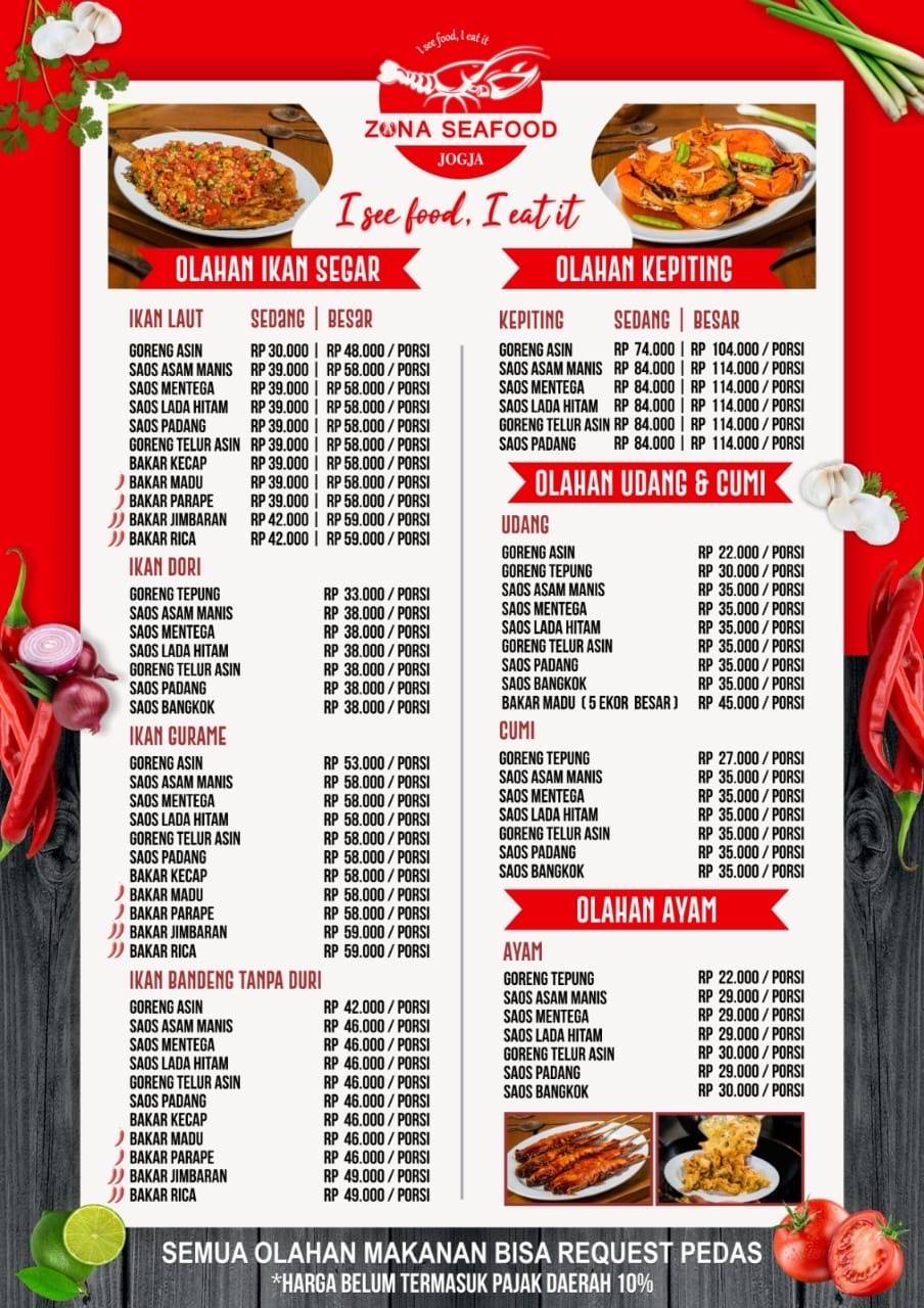 Menu at Zona Seafood (Kotabaru), Yogyakarta