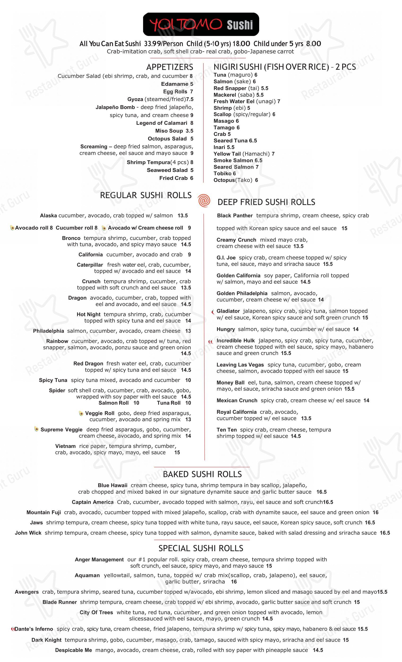 Menu at Yoi Tomo Sushi and Grill restaurant, Boise