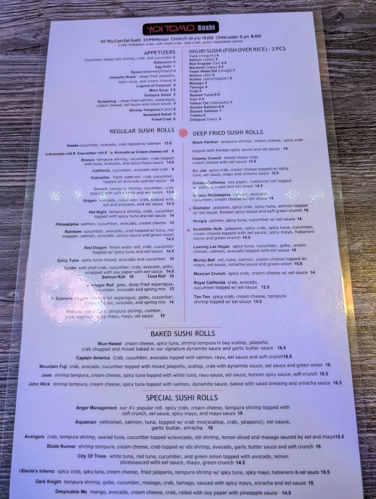 Menu at Yoi Tomo Sushi and Grill restaurant, Boise