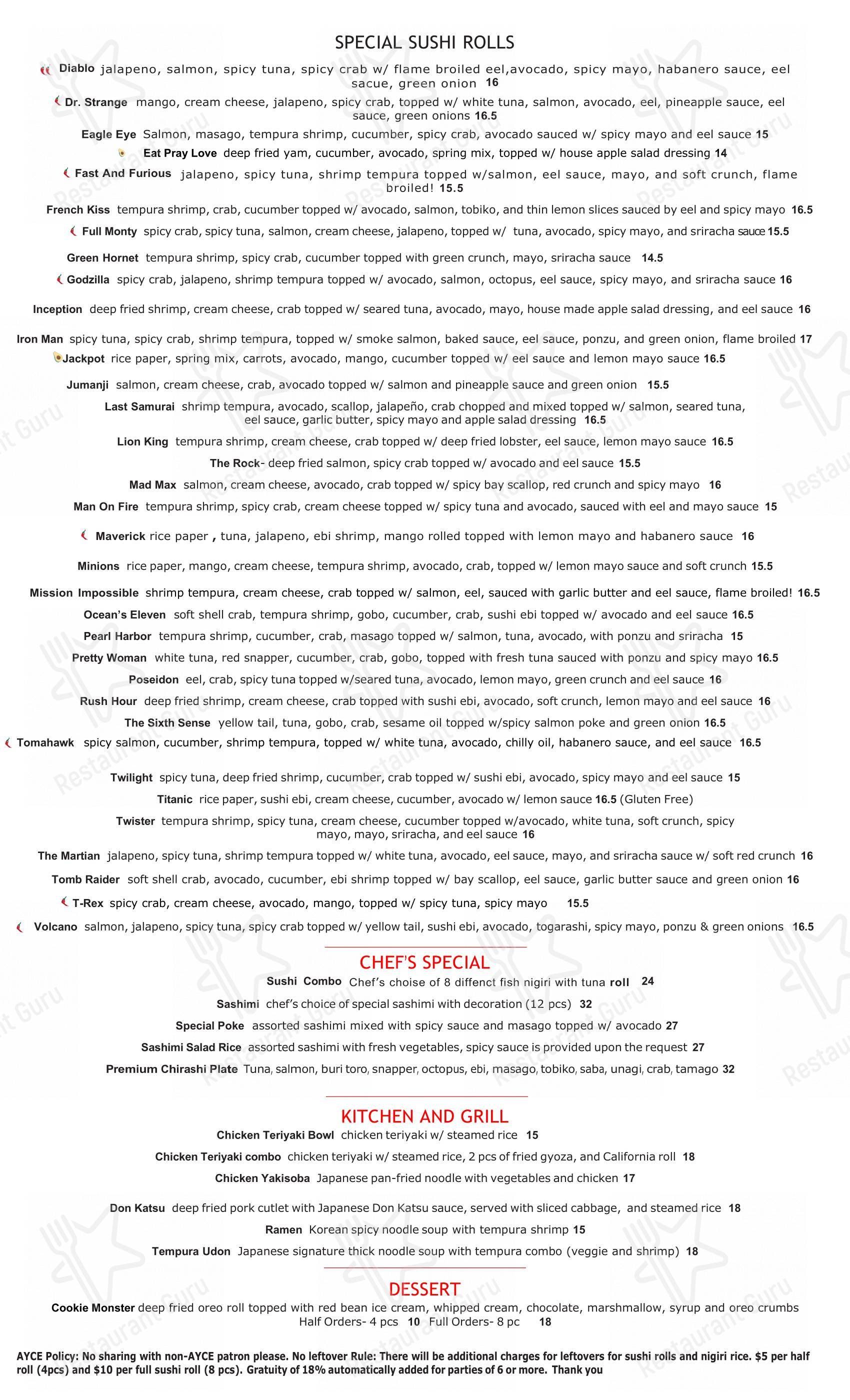 Menu at Yoi Tomo Sushi and Grill restaurant, Boise