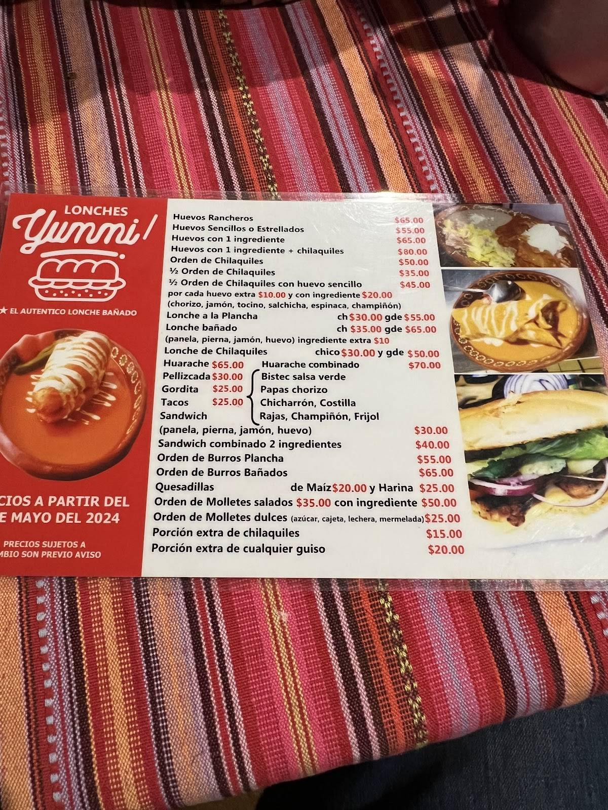 Carta del restaurante Yummi, Guadalajara