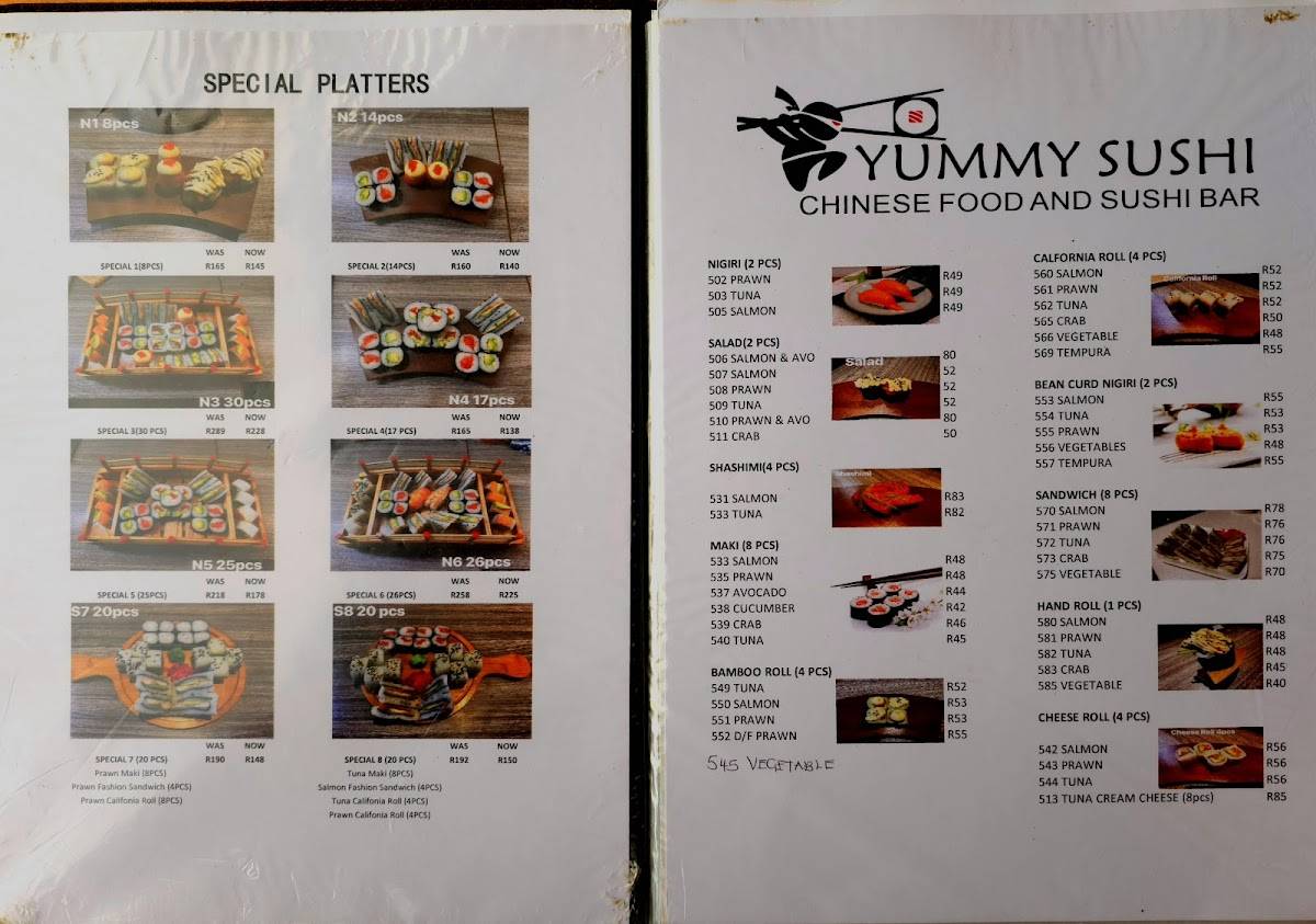 Menu at Yummy Sushi restaurant, Klerksdorp