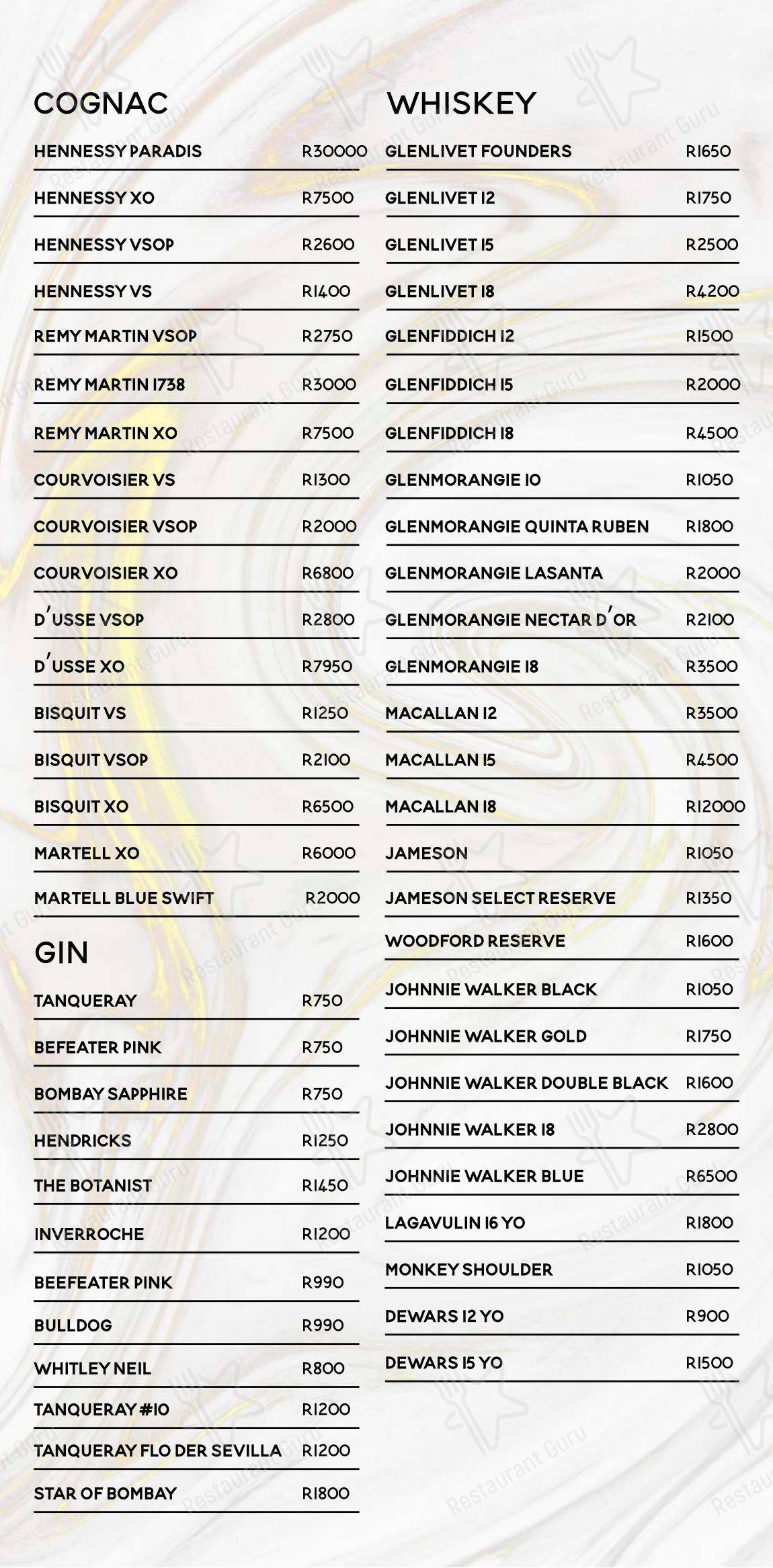 Menu at Zai Restaurant Durban, Durban