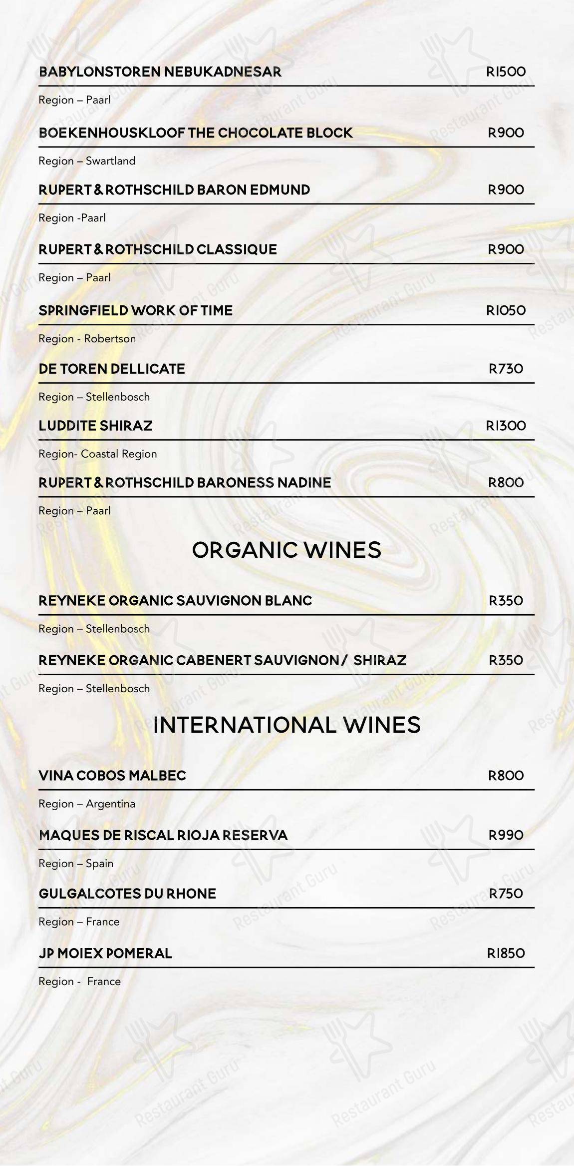 Menu at Zai Restaurant Durban, Durban