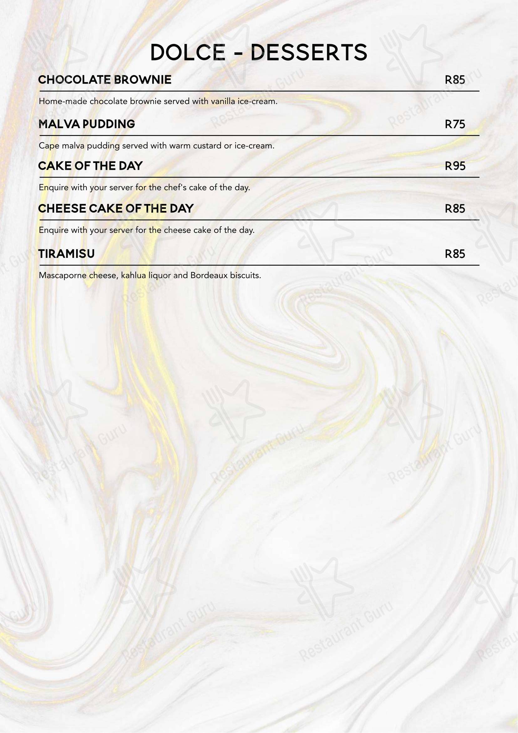 Menu at Zai Restaurant Durban, Durban